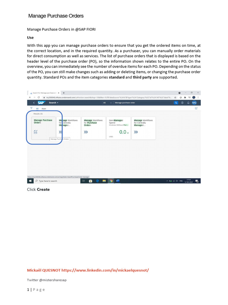 Manage Purchase Orders in SAP #FIORI | PDF | Computing | Business