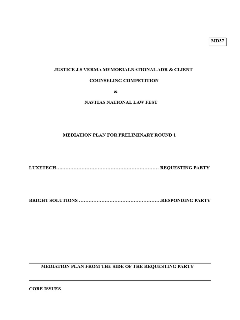 MD_37_MediationPlan_P1_Requesting Party | PDF | Non Disclosure Agreement | Mediation