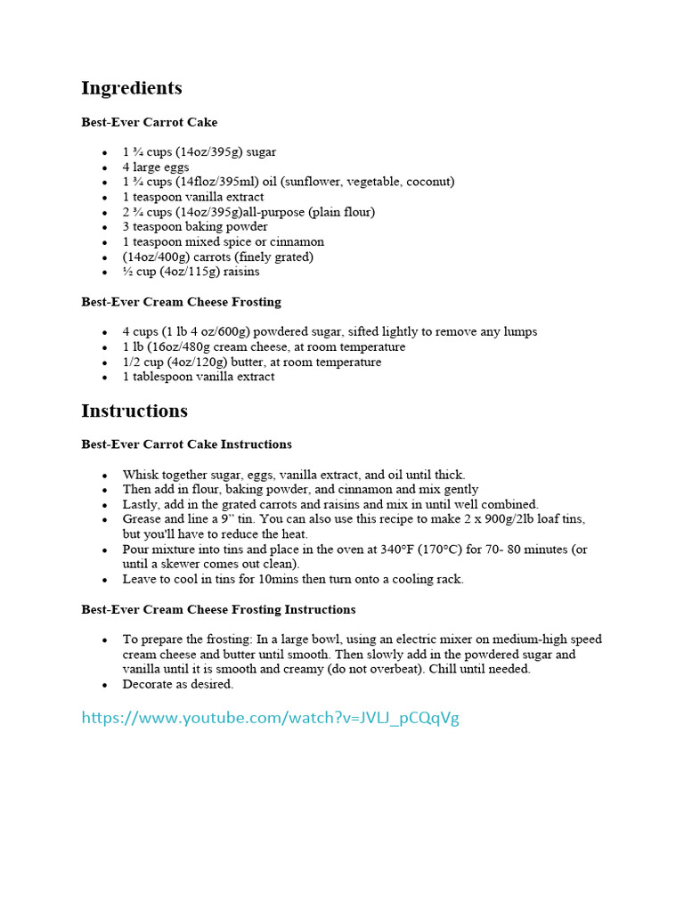 CARROT CAKE Ingredients | PDF