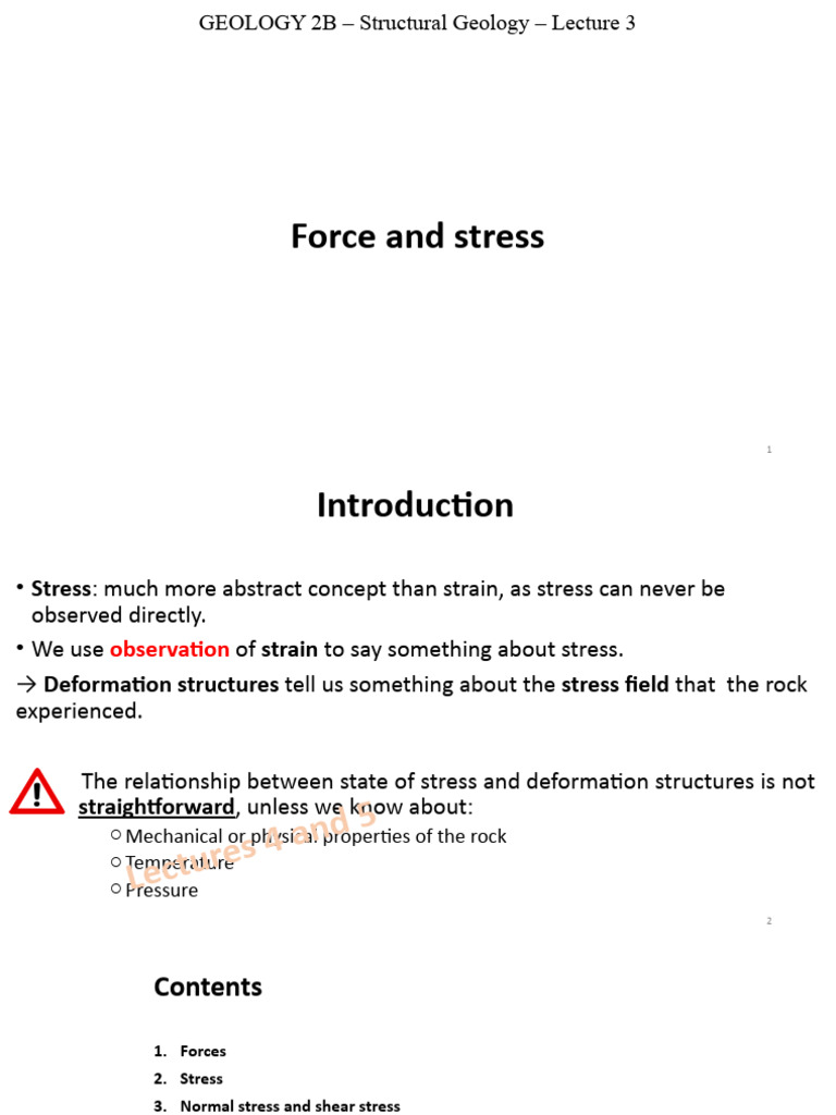 Lecture03_Force_stress_2023 | PDF | Stress (Mechanics) | Force