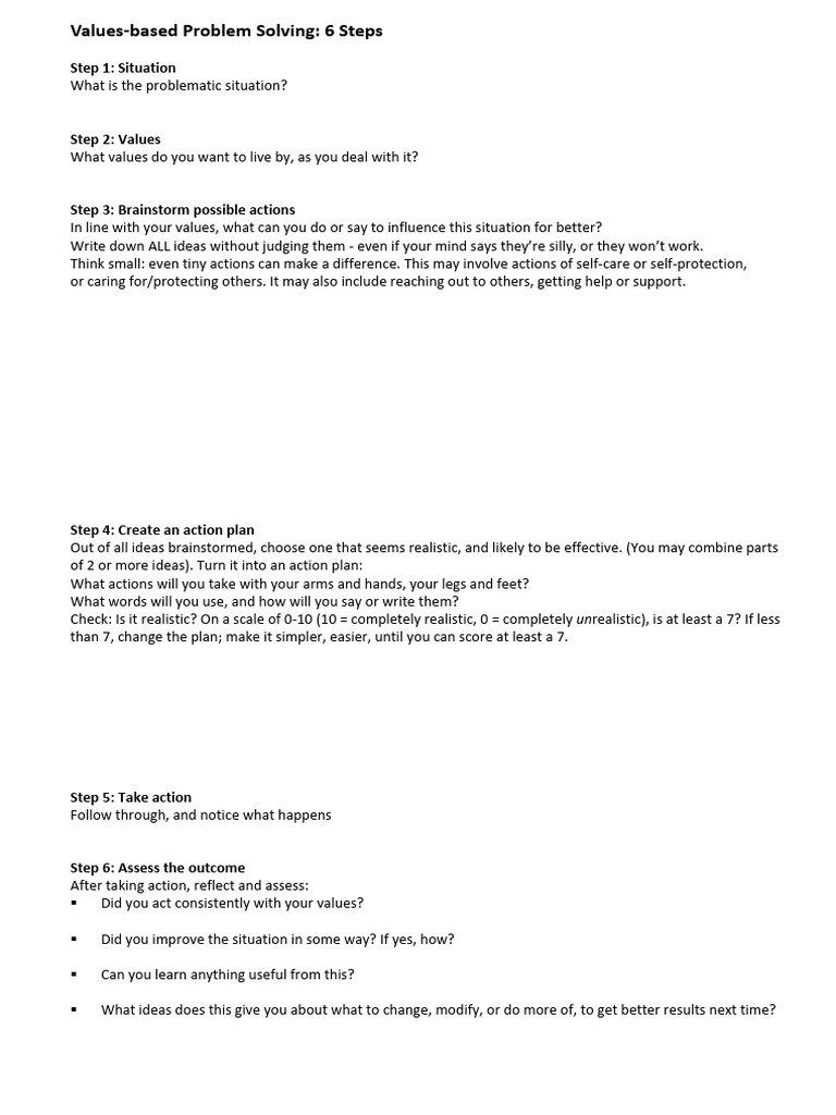 Values-Based Problem Solving - 6 Steps | PDF