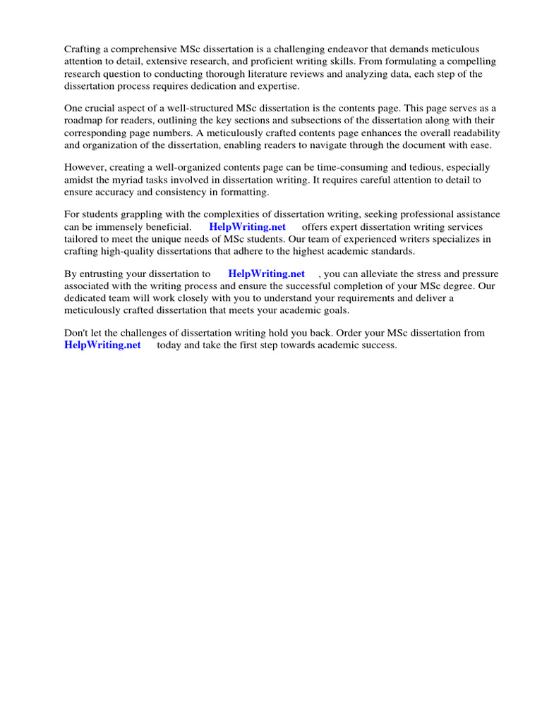 MSC Dissertation Contents Page | Download Free PDF | Thesis | Job Satisfaction