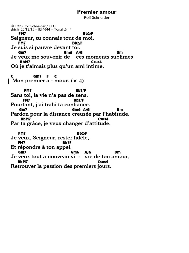 Paroles de "Mon Premier Amour" | PDF