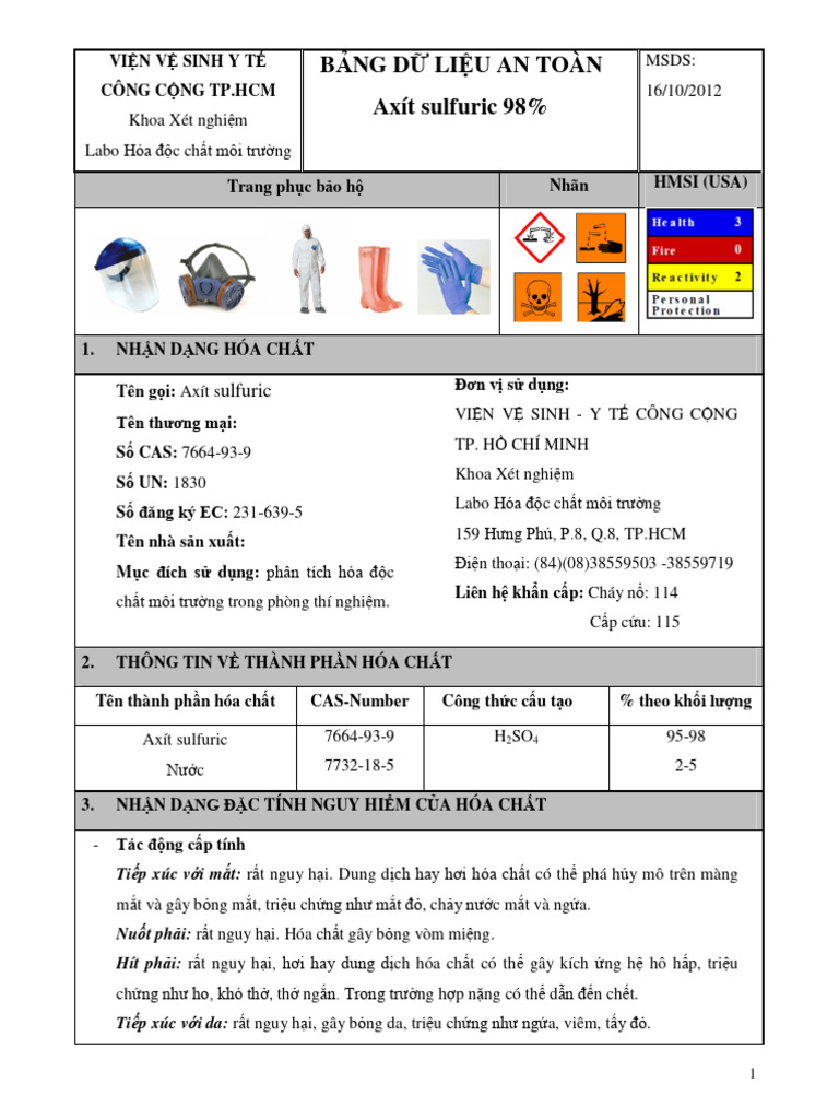 Msds C A Acid Sunfuric H2so4 | PDF
