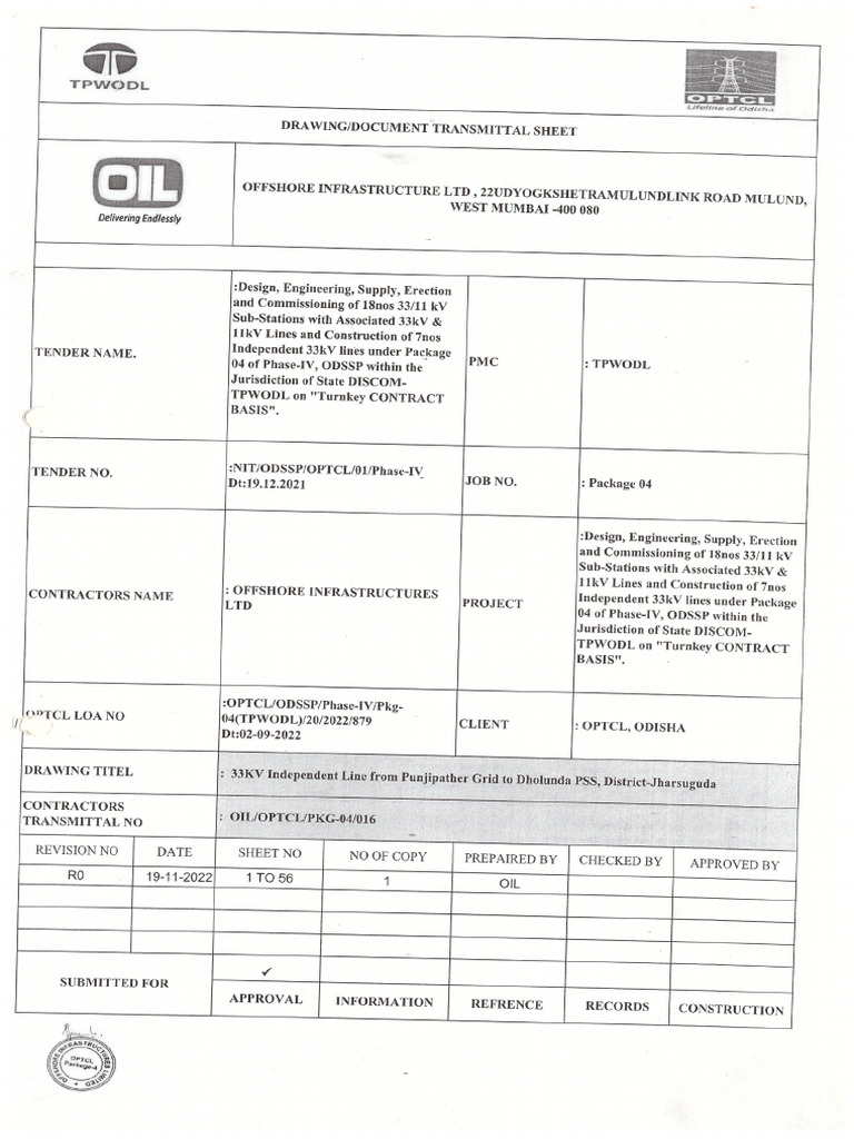 33KV Punjipathar To Dholunda | PDF
