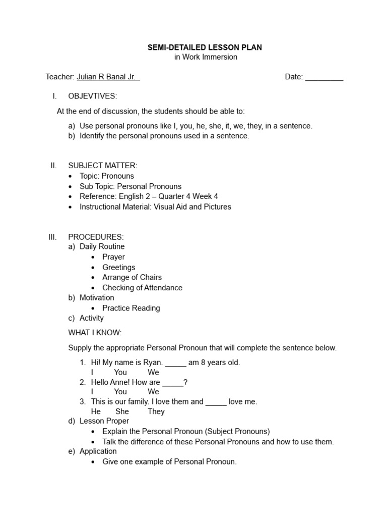 Semi-Detailed-Lesson-Plan | PDF | Lesson Plan | Cognitive Science
