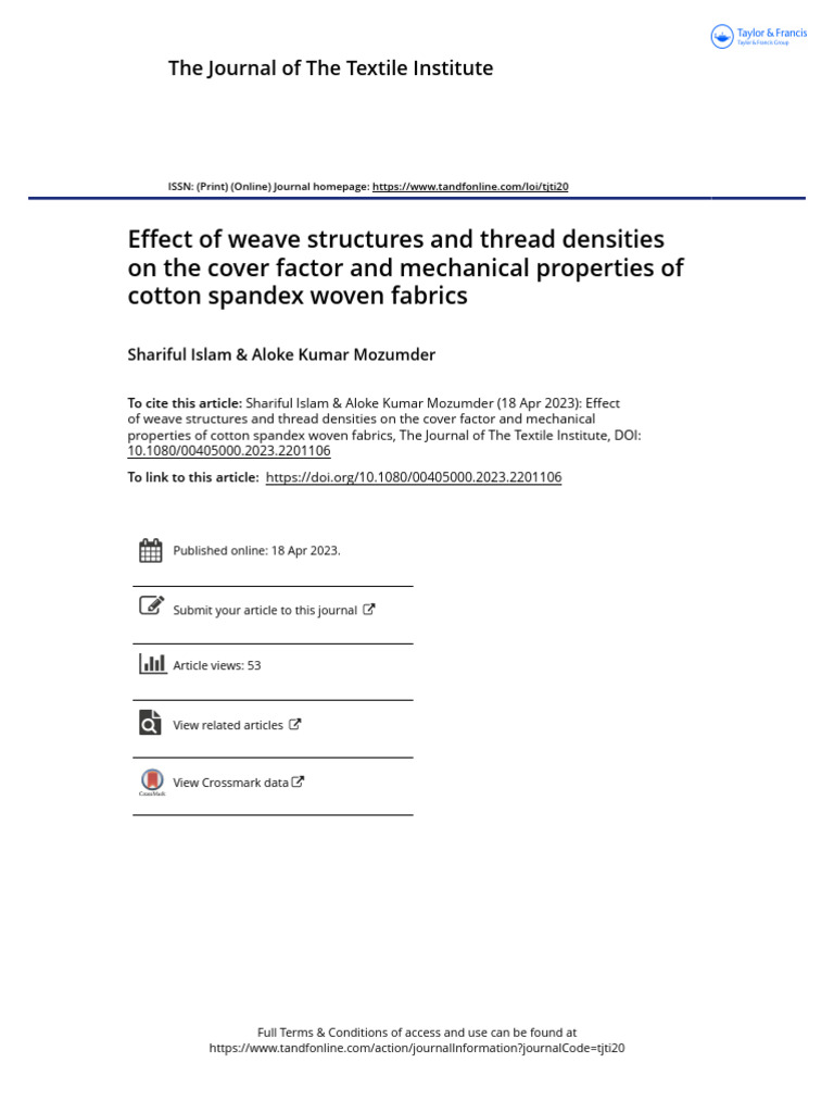 Effect of Weave Structures and Thread Densities On The Cover Factor ...