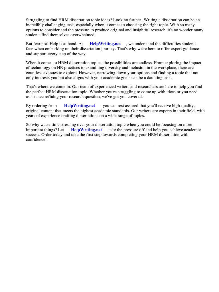 HRM Dissertation Topic Ideas | PDF | Human Resource Management | Human ...