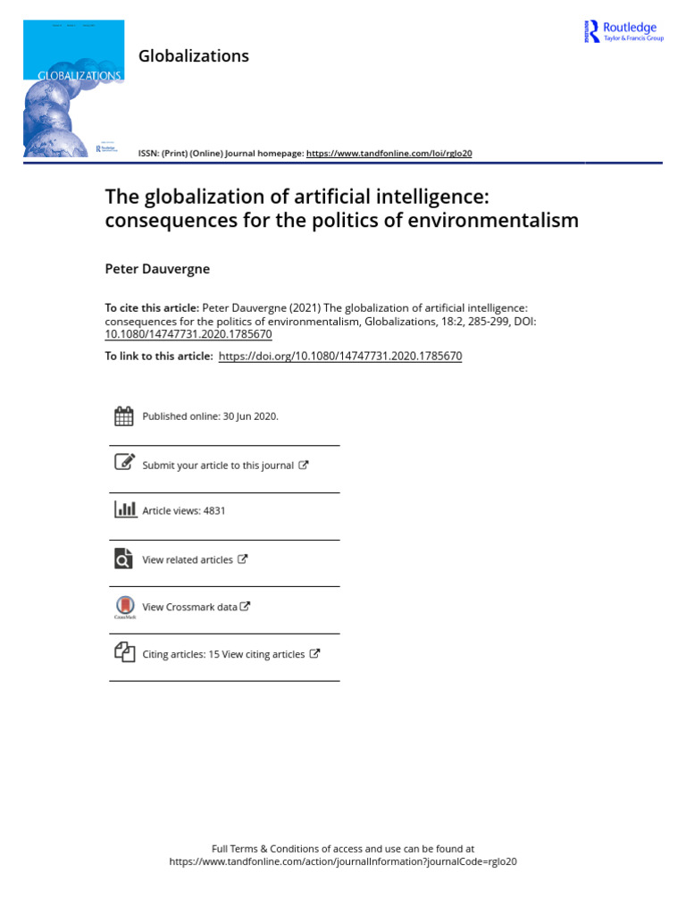 Dauvergne (2021) The globalization of artificial intelligence consequences for the politics of ...
