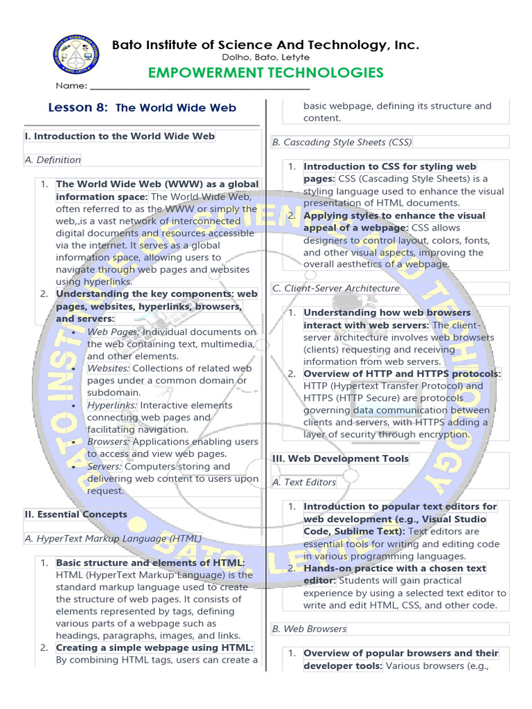 LESSON 8 The World Wide Web | PDF | World Wide Web | Internet & Web