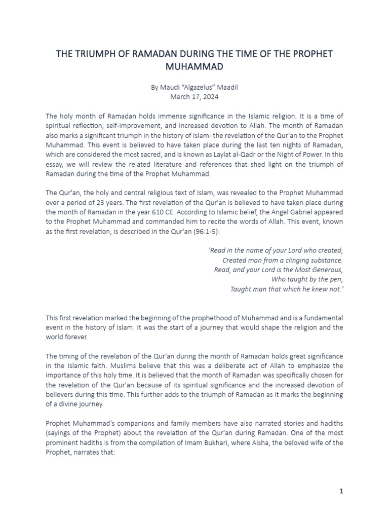 The Triumph of Ramadan During The Time of The Prophet Muhammad | PDF | Muhammad | Quran