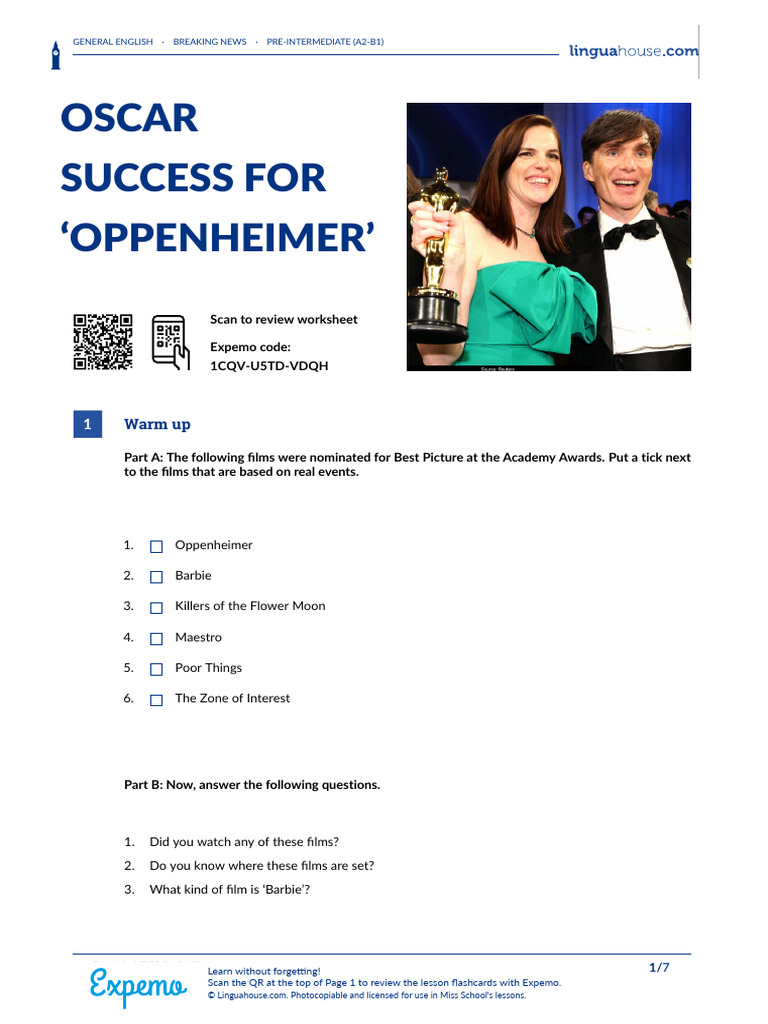 Oscar Institute: English Learning Module | PDF | Academy Awards