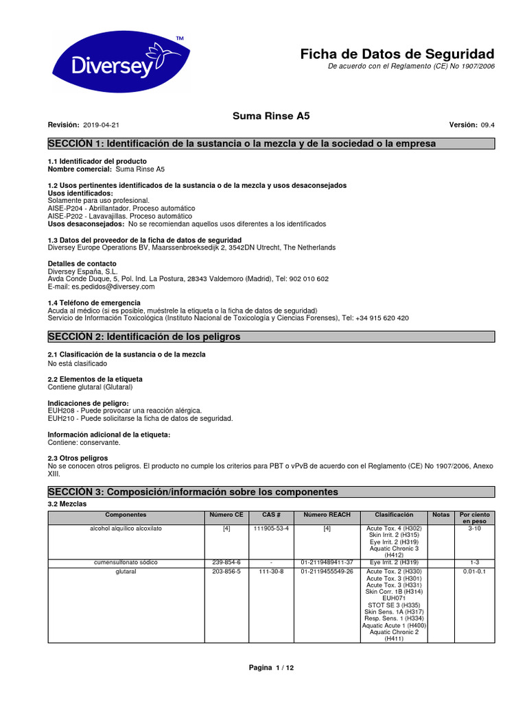 Abrillantador SUMA RINSE 2 FDS | PDF | Solubilidad | Agua