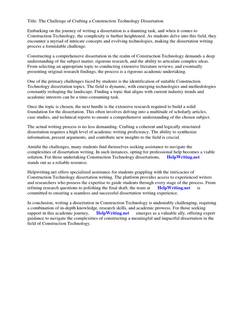 Construction Technology Dissertation Topics | PDF | Thesis | Expert