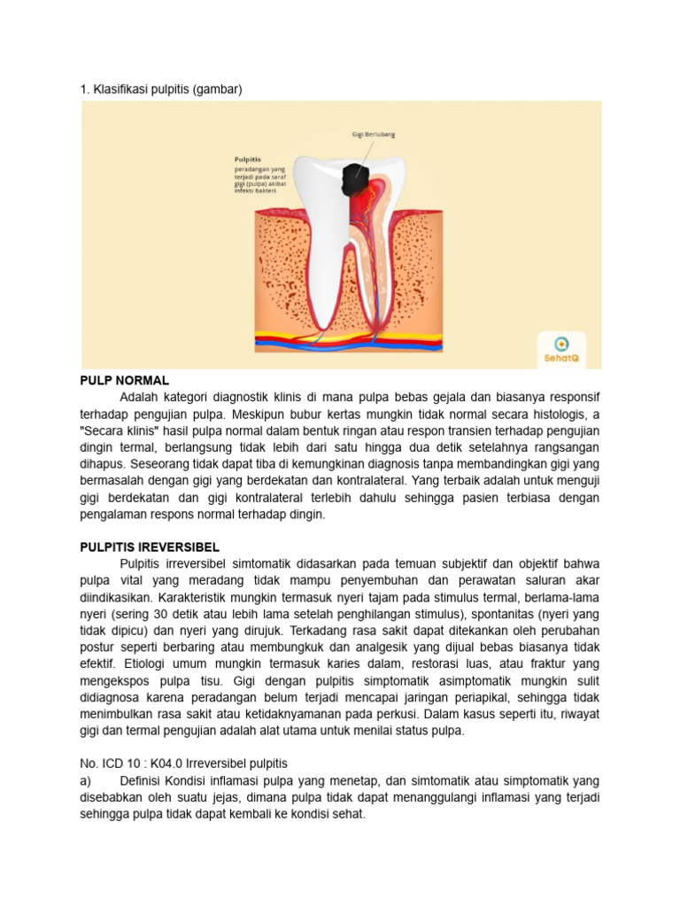 Pulpitis Irreversibel dan Reversibel K04.0 | PDF