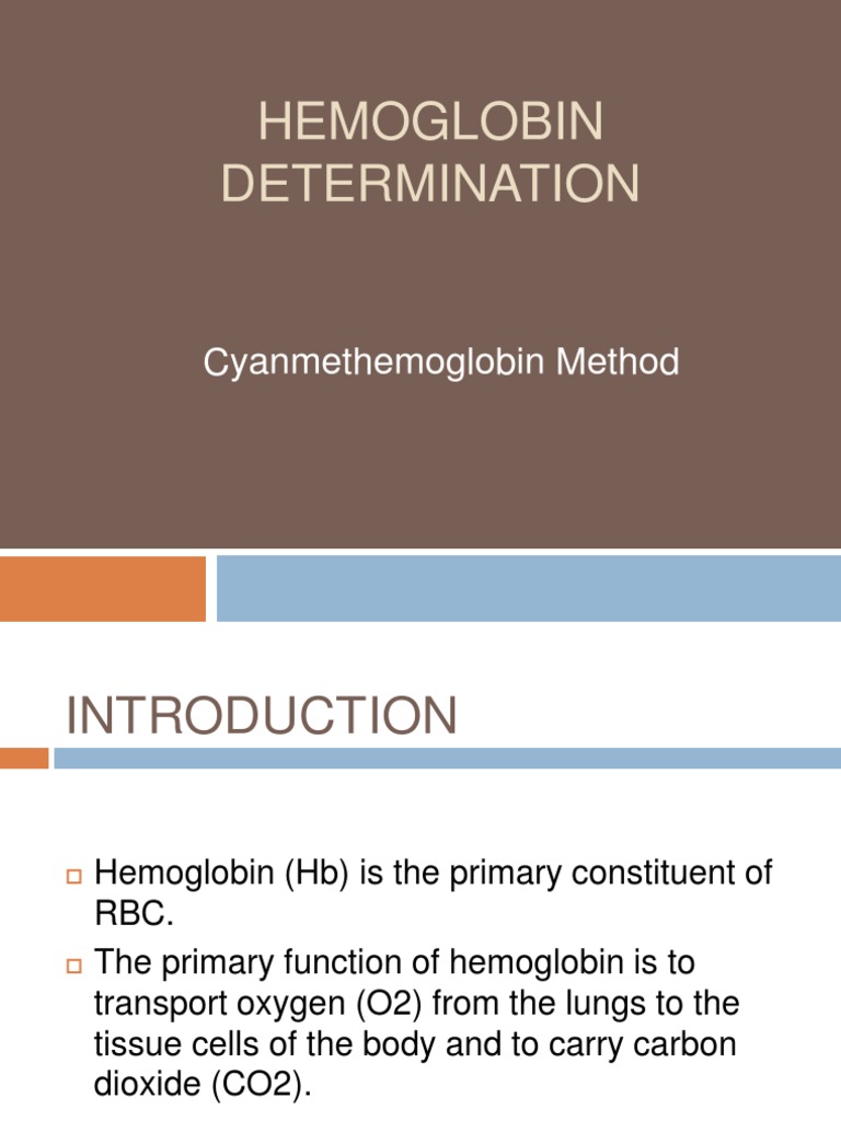 Hemoglobin Determination: Cyanmethemoglobin Method | PDF | Hemoglobin ...