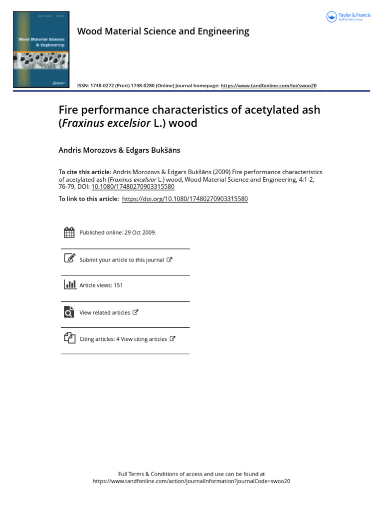 Fire Performance Characteristics of Acetylated Ash Fraxinus Excelsior L. Wood | PDF | Smoke ...