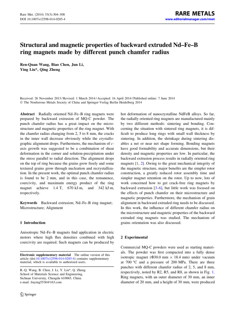 (2014_王仁全) Structural and magnetic properties of backward extruded Nd ...