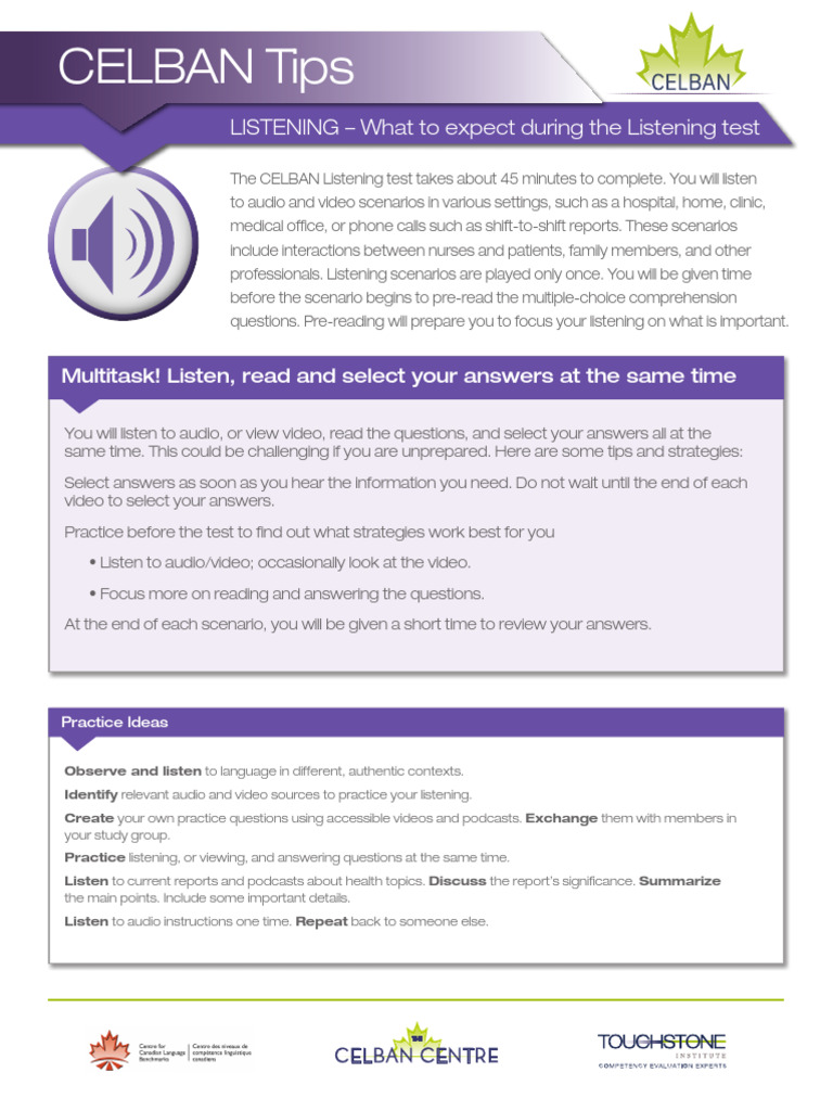 CELBAN Tip Sheet Listening | PDF