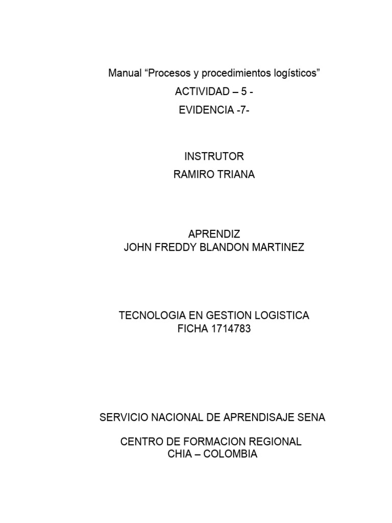 Manual de Procesos Logísticos Estandarizados | PDF | Business | Logística