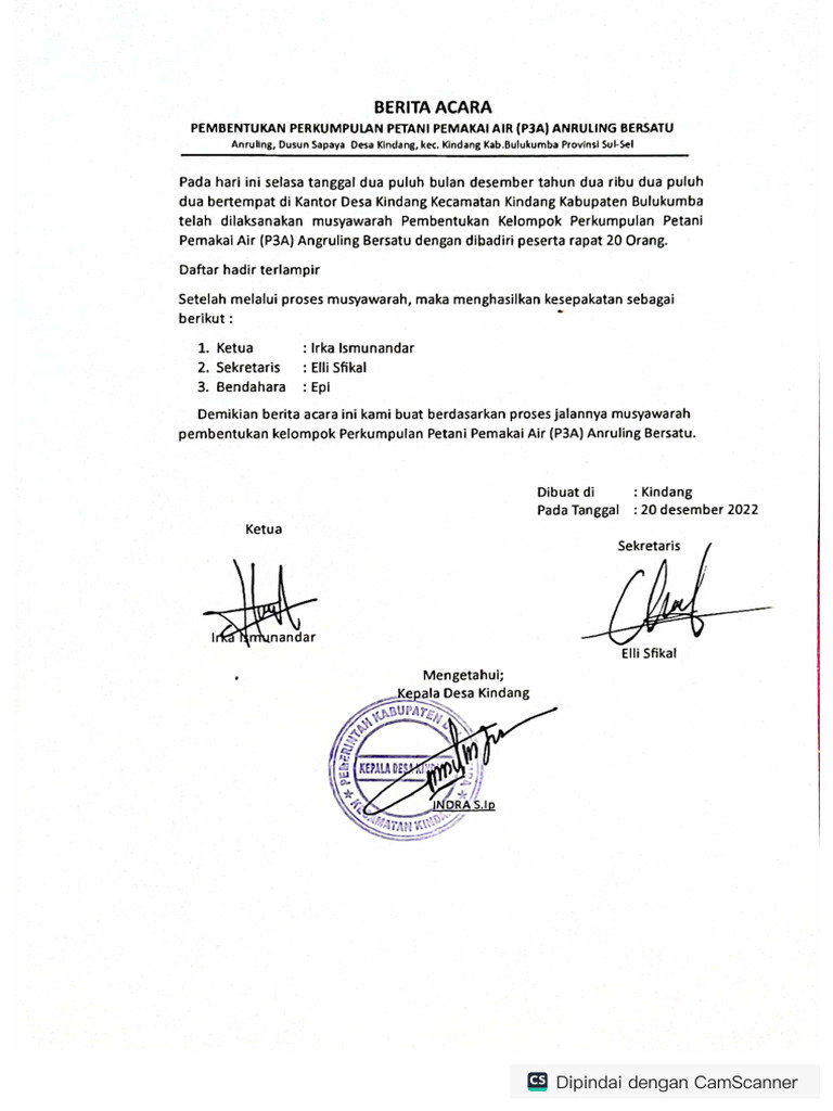 Berita Acara P3a Anruling Bersatu | PDF