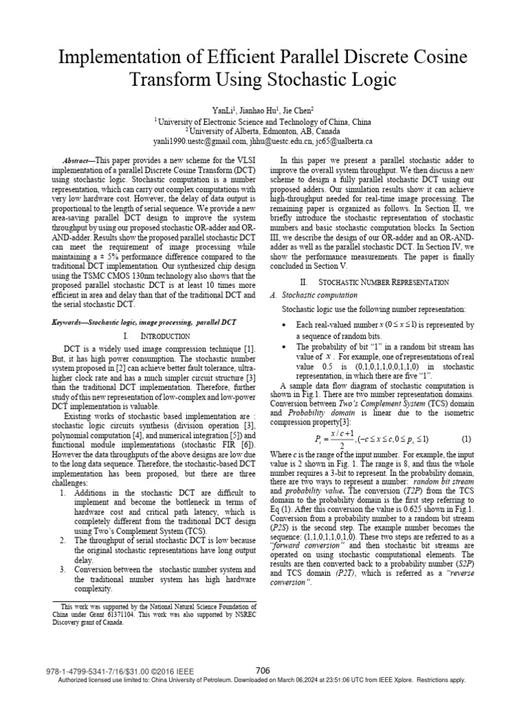 Implementation of Efficient Parallel Discrete Cosine Transform Using Stochastic Logic | PDF ...