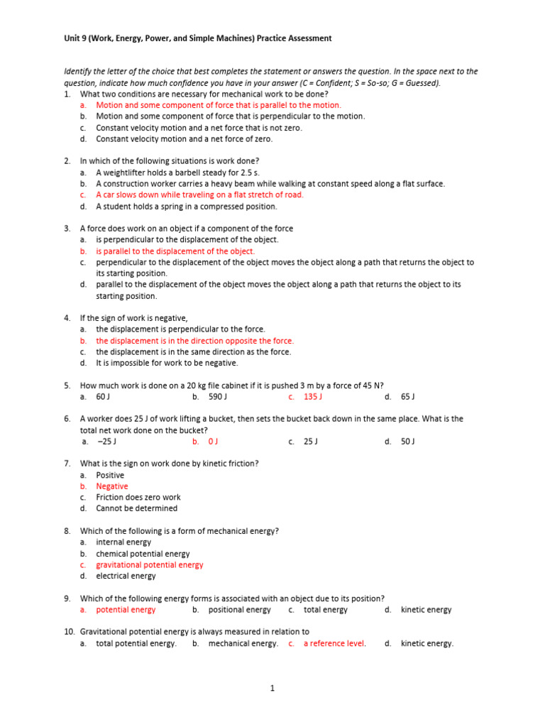 Unit_9_Practice_AssessmentKEY | PDF | Potential Energy | Power (Physics)