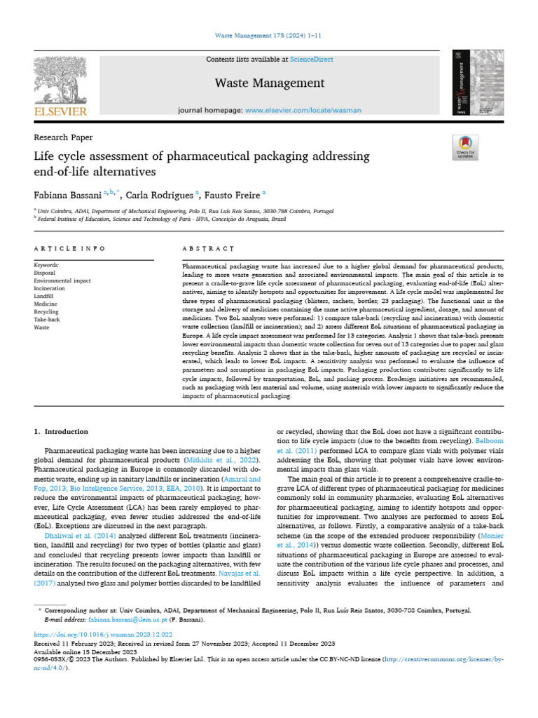 Pharma Packaging: Eco Impact Analysis | PDF | Life Cycle Assessment | Waste