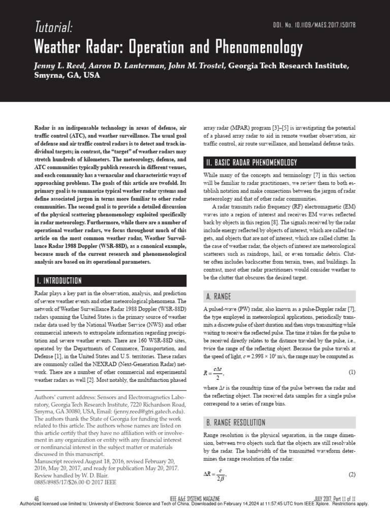 Weather Radar Operation And Phenomenology Pdf Radar Polarization Waves