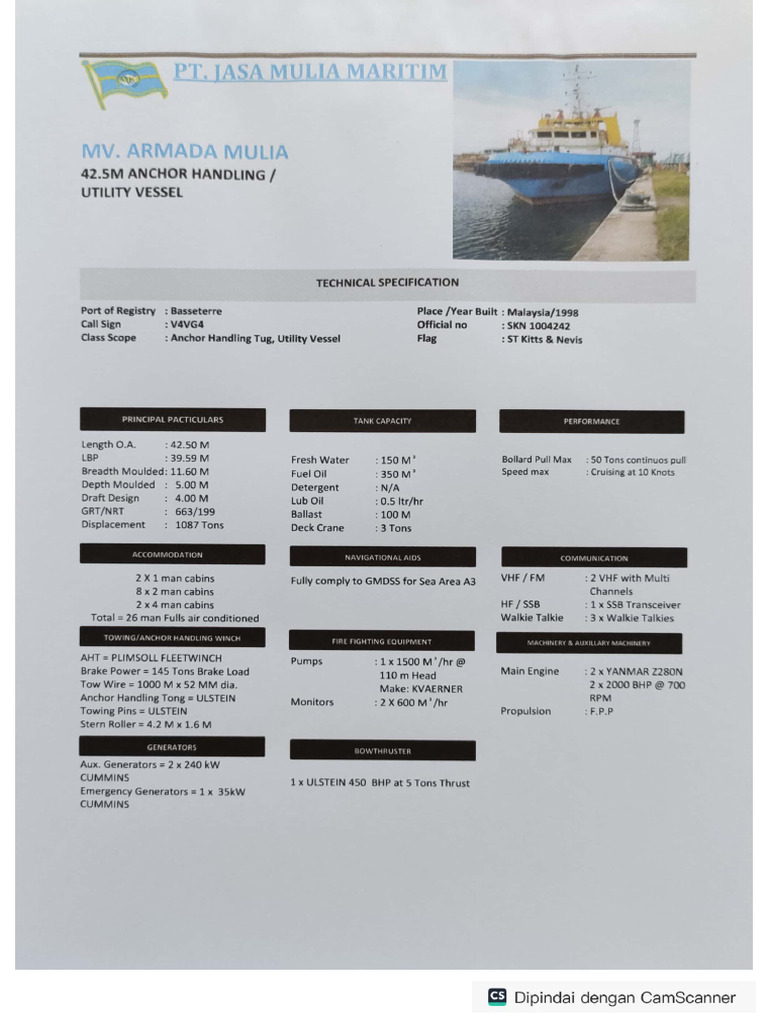 Ship Particular MV Armada Mulia | PDF