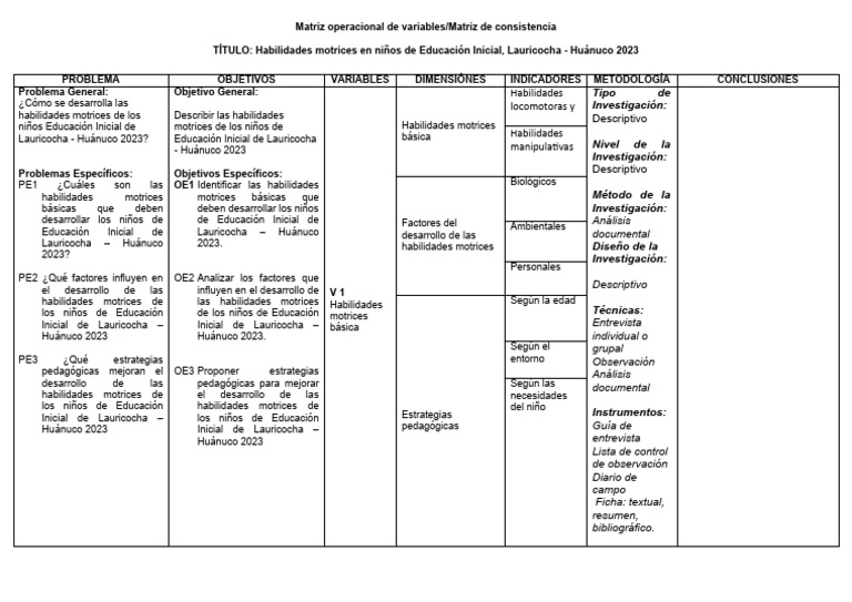 Matriz - Consistencia y Operacional de Variables Gladis | Descargar ...