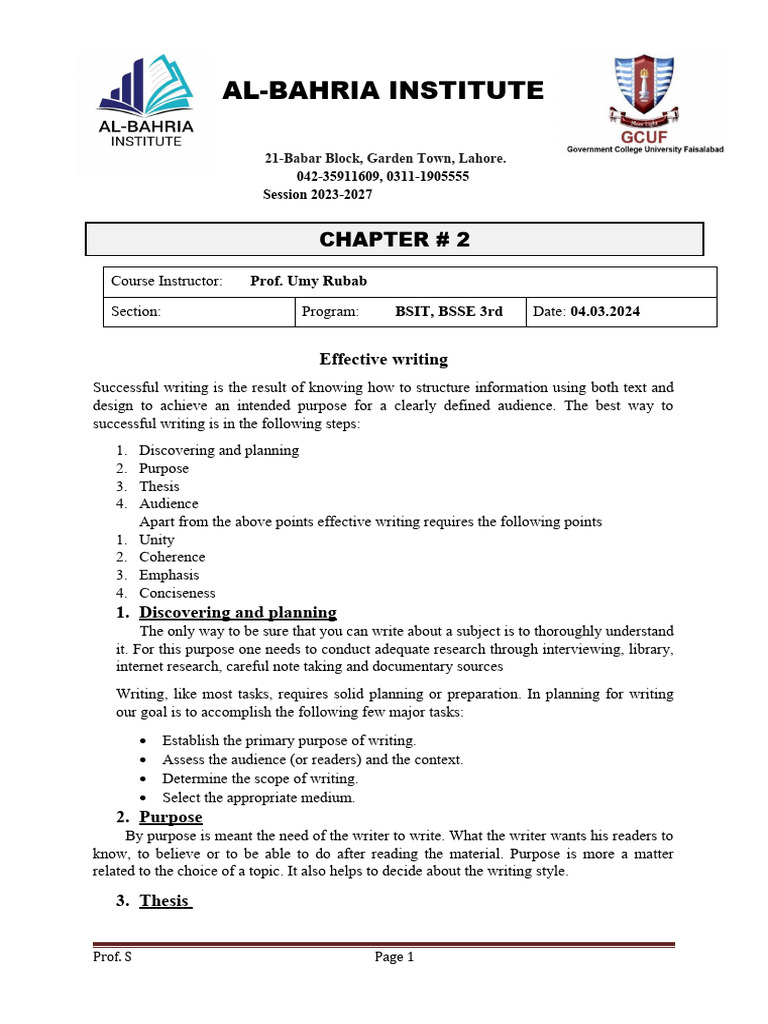 Technical Writing CH 2 Notes BSIT BSSE 3rd PDF Sentence
