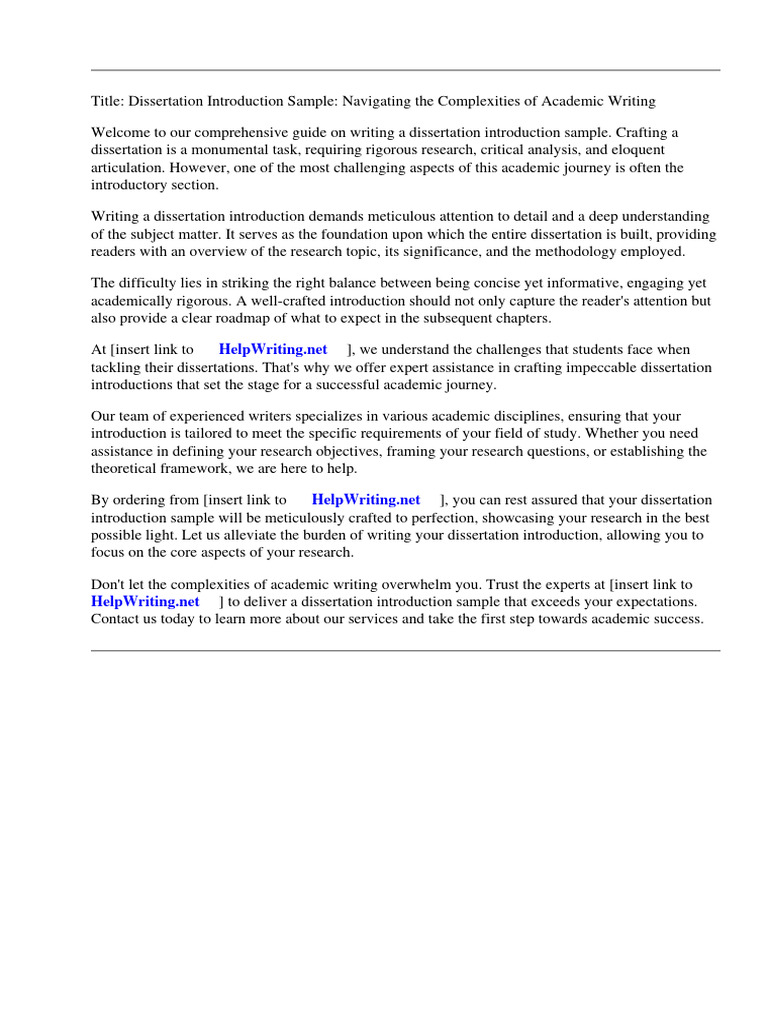 Dissertation Introduction Sample | PDF | Thesis | Essays