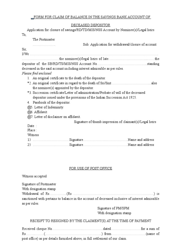 Deceased Account Claim Form Instructions | PDF | Finance & Money ...