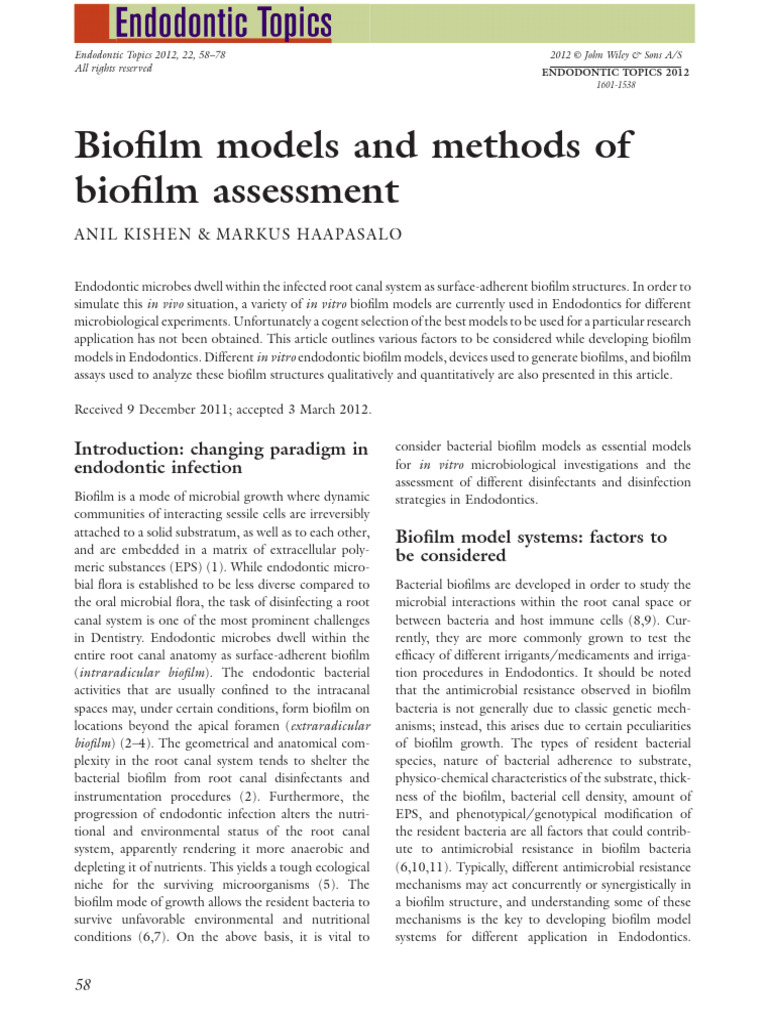 Kishen - Haapasalo - 2010 - Biofilm Models and Methods of Biofilm Assessment | Download Free PDF ...