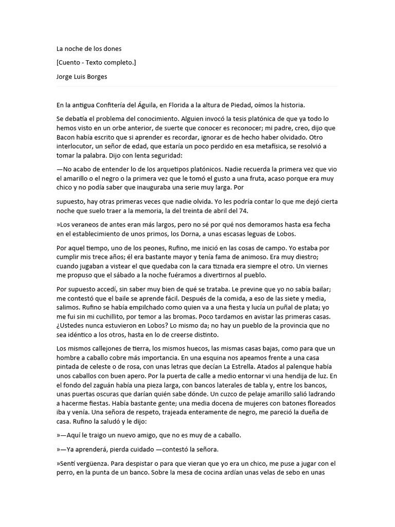 La Noche de Los Dones, CUENTO de BORGES | PDF | Arte | Novela negra, policíaca y suspenso