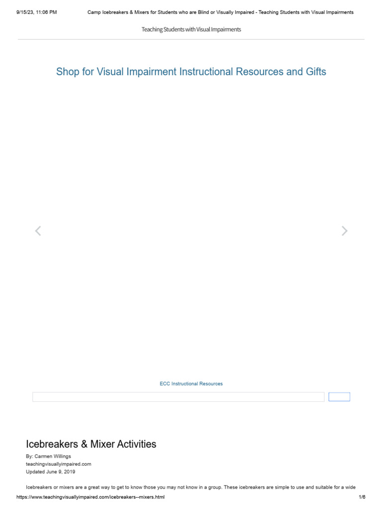 Camp Icebreakers for the Visually Impaired | PDF | Visual Impairment