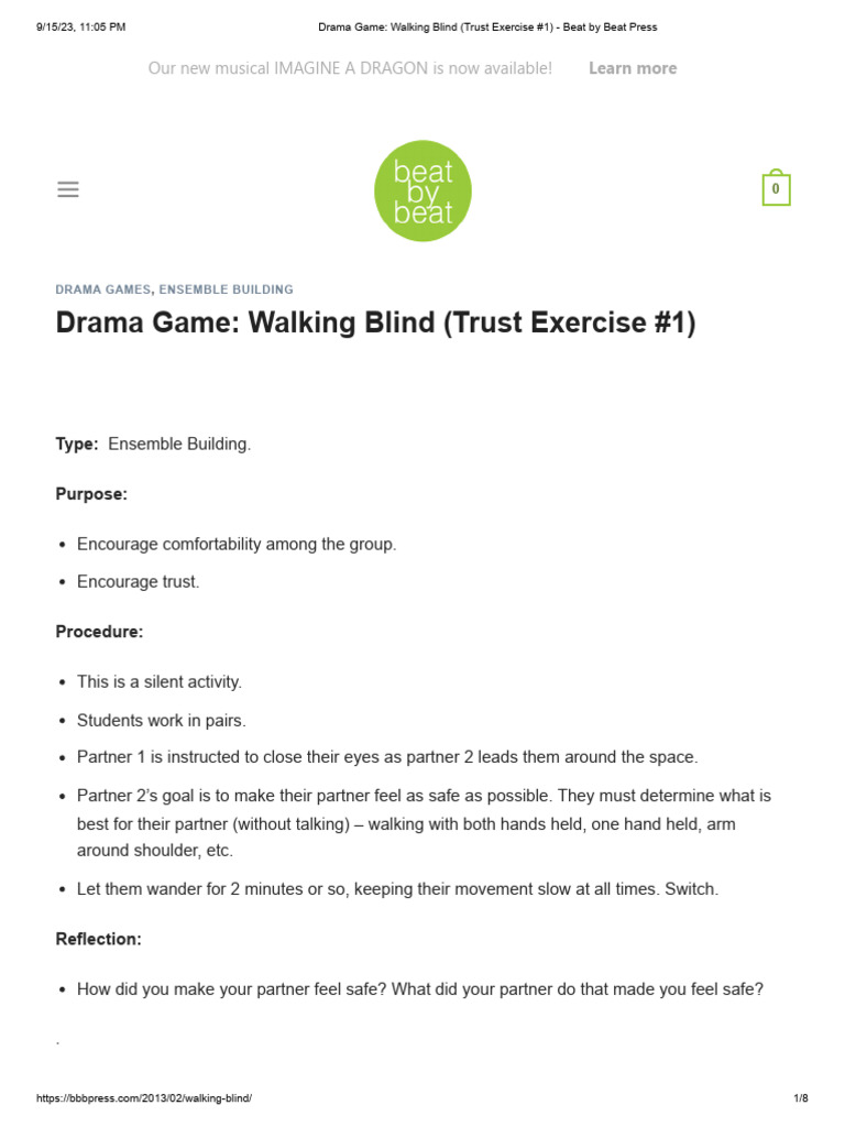 Drama Game - Walking Blind (Trust Exercise #1) - Beat by Beat Press | PDF