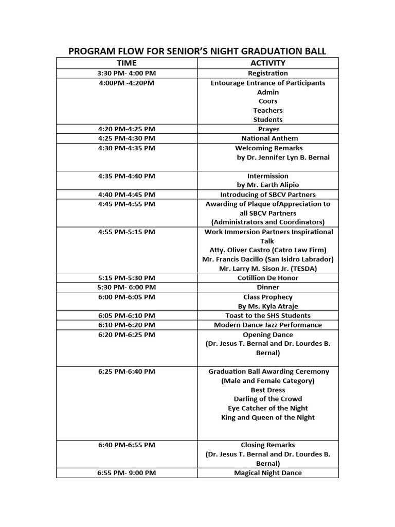 Graduation Ball Program Proper1 | PDF