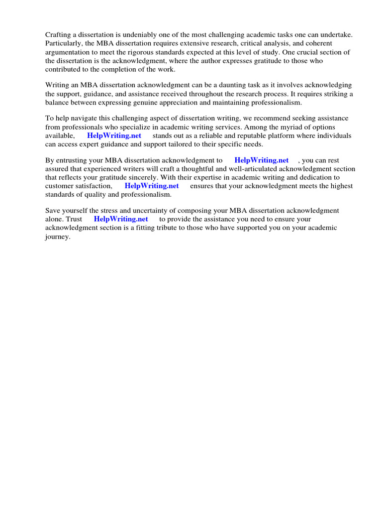Mba Dissertation Acknowledgement Sample | PDF | Thesis | Doctor Of ...