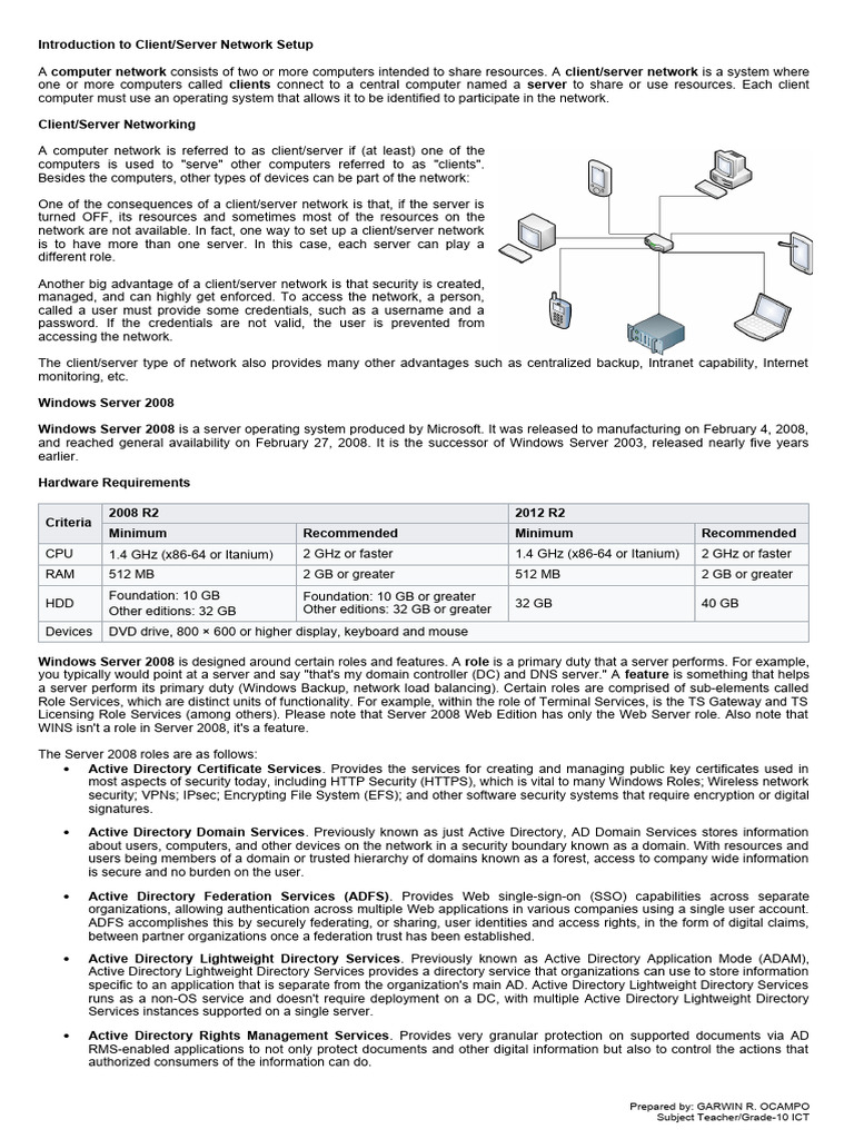 Server 2008 Handout | PDF | Active Directory | Computer Network