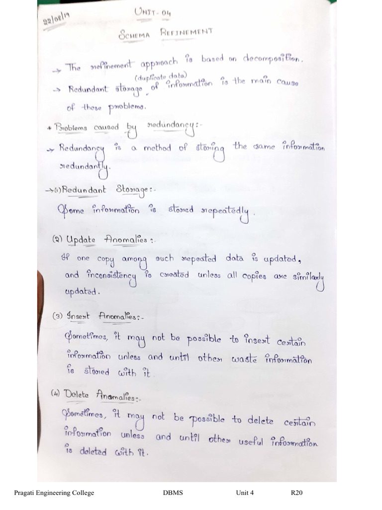 Dbms Unit-4(Schema Refinement) | PDF