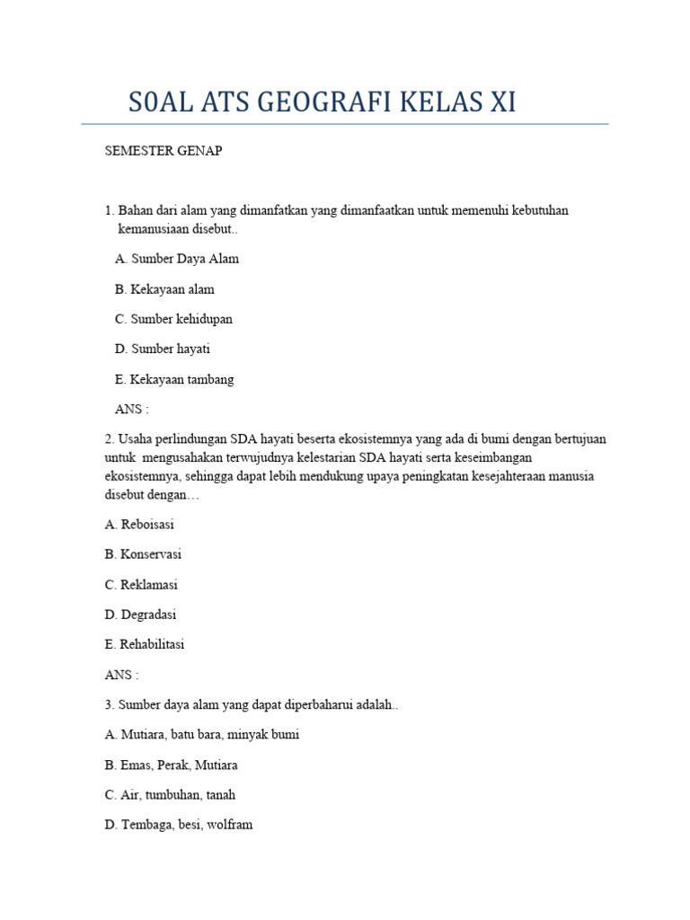 Soal Ats Geo Xi 2024 | PDF | Politik | Ilmu Sosial
