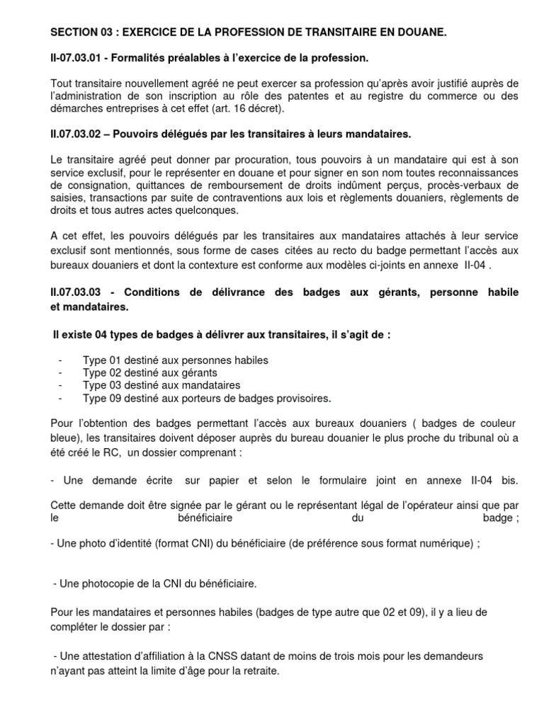 Badge Douane : Conditions et Procédures | PDF