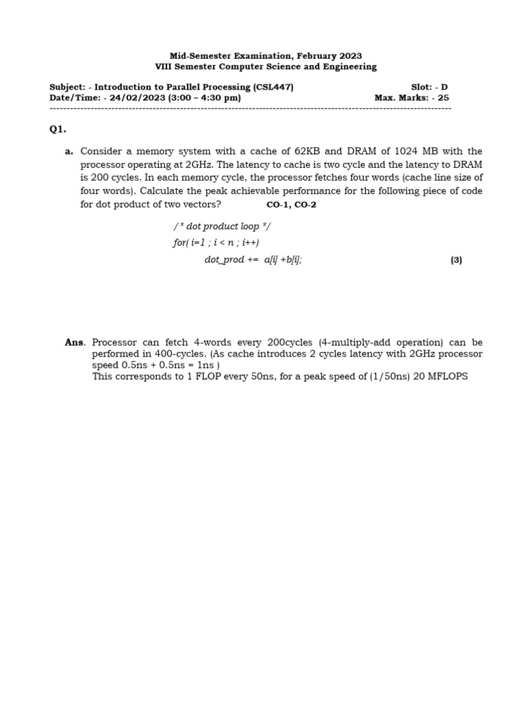 Mid Sem QP&Solution | Download Free PDF | Cpu Cache | Central Processing Unit