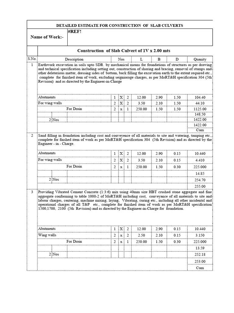 Construction Slab Culvert Estimate | PDF | Road Surface | Concrete