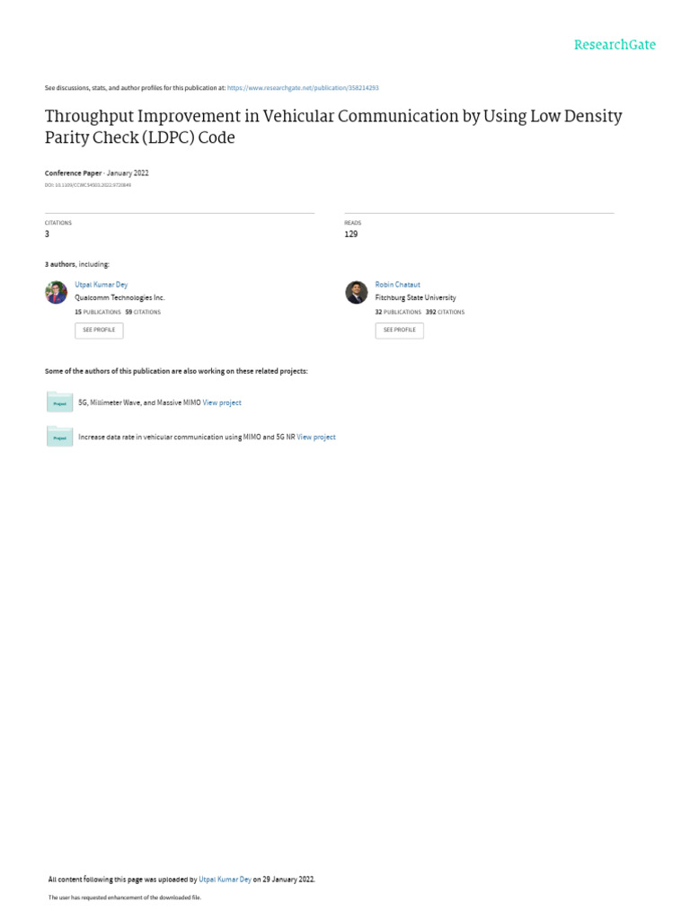 Throughput Improvement in Vehicular Communication by Using Low Density ...