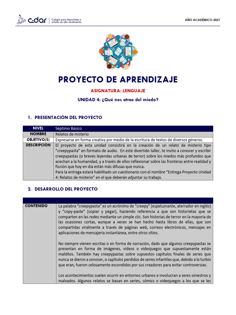 Formato Proyecto 7mo | PDF | Suspense (Género) | Narración