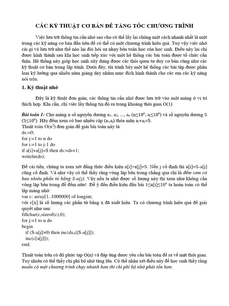 Cac Ky Thuat Co Ban de Tang Toc Chuong Trinh | PDF