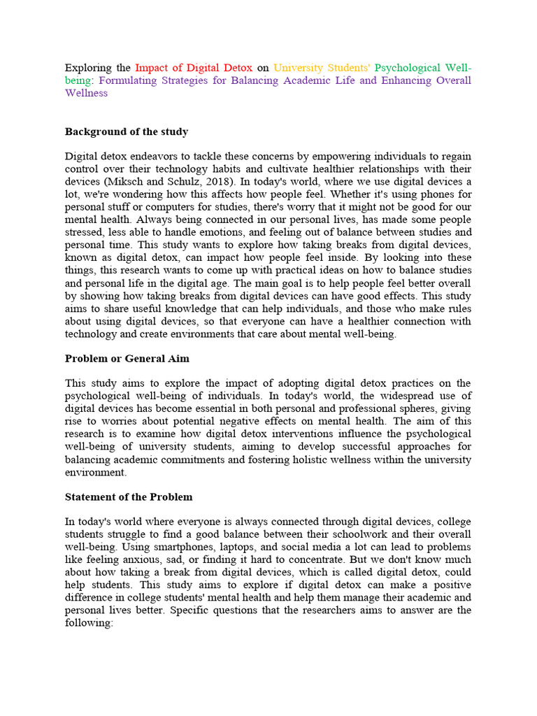 Proposed Topic Draft 1 | PDF | Mental Health | Well Being
